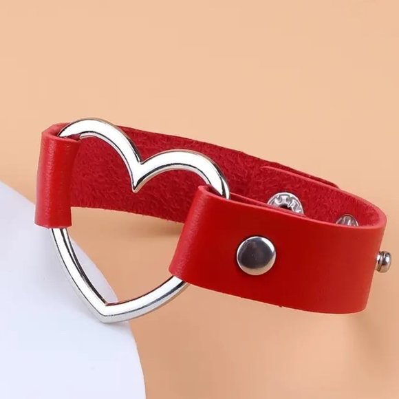 Leather Heart Bracelet | Jewelry | Cuff Bracelet Leather Red Punk Heart ...